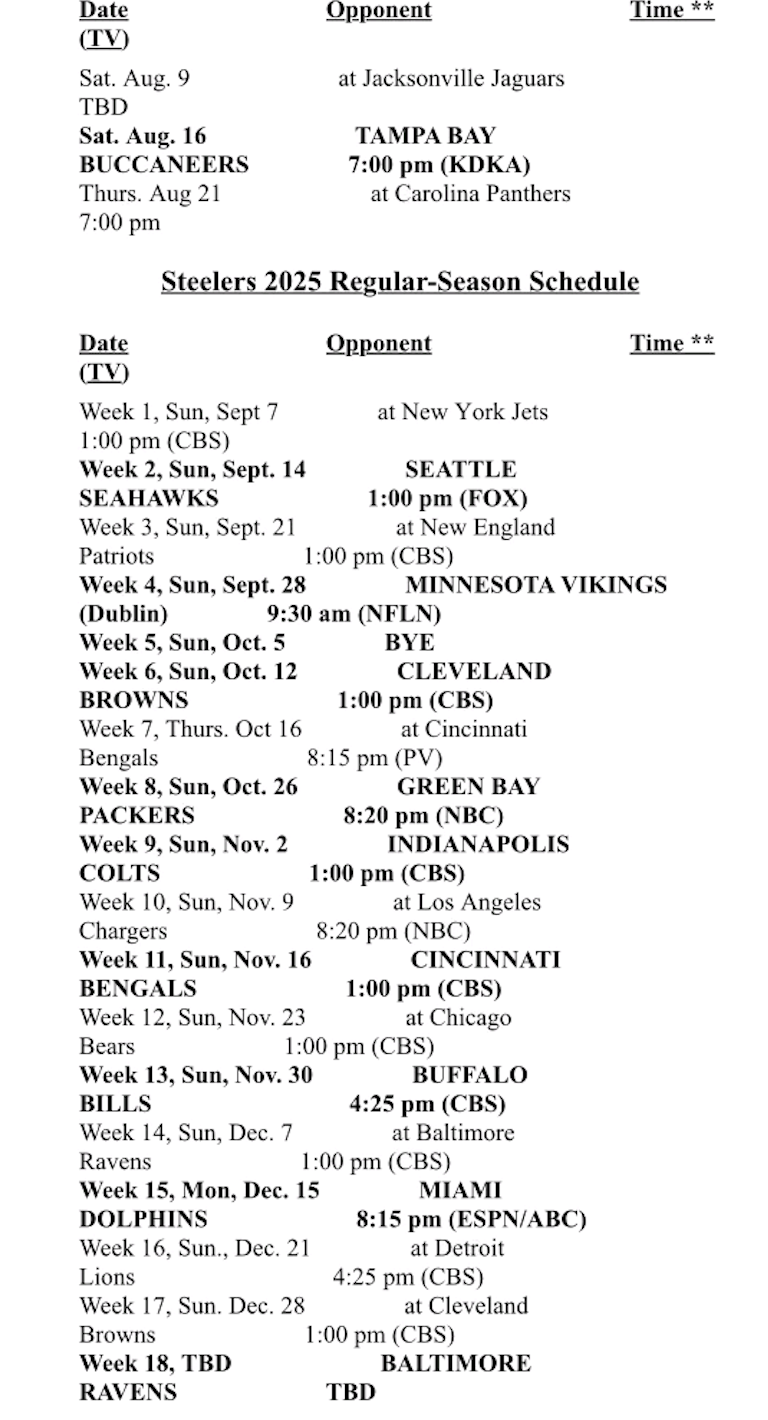 5 Critical Things Steelers Fans Must Know About The 2025 NFL Schedule